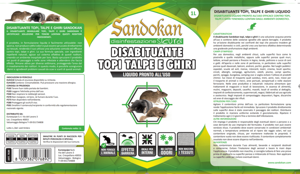 Liquid repellent for mice, moles and dormice - Sandokan